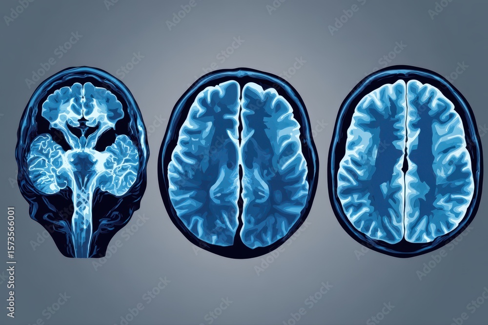 three different brain images showcasing various areas, depicted in a ...