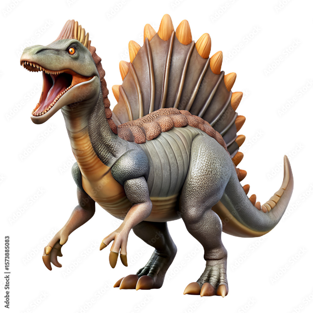 PrehistoricRealistic Creature with Sail Back and Sharp Teeth, 3D ...