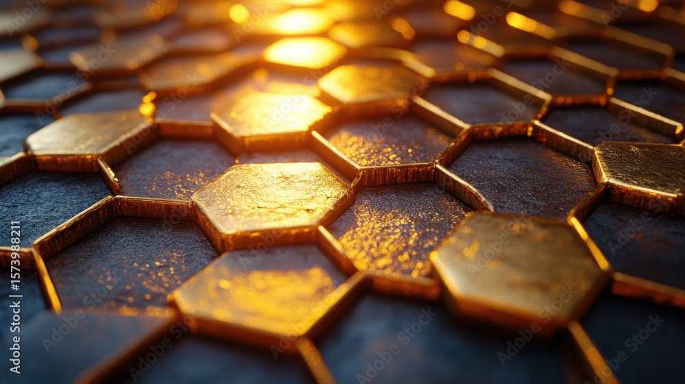 Mesmerizing golden honeycomb pattern with 3D depth and texture seen ...