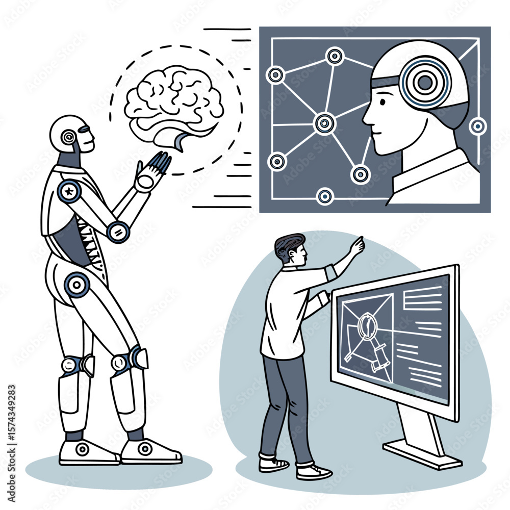 Illustration depicting the impact of artificial intelligence technology ...