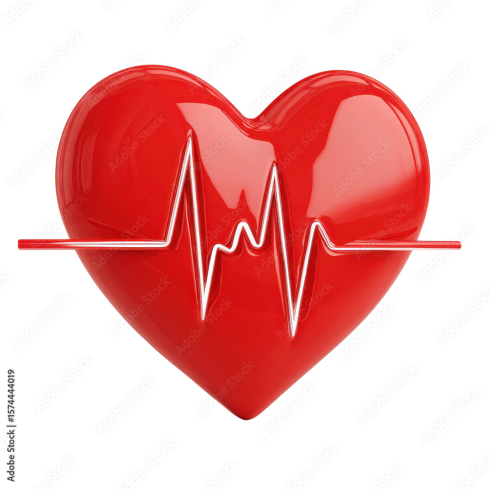 Red heart with ekg line on transparent Background Stock Photo | Adobe Stock