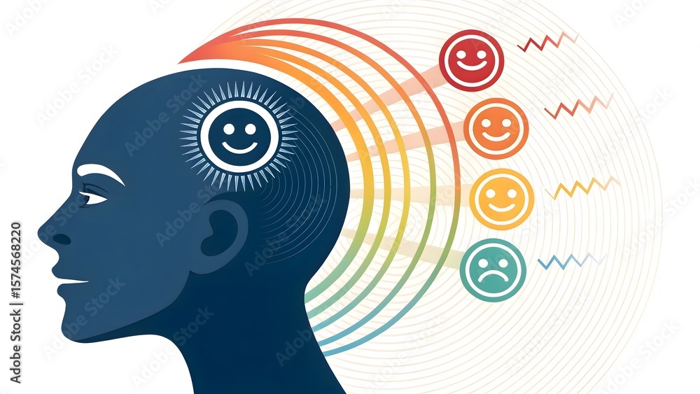 Side profile of a human head with mood aura rings radiating outward ...