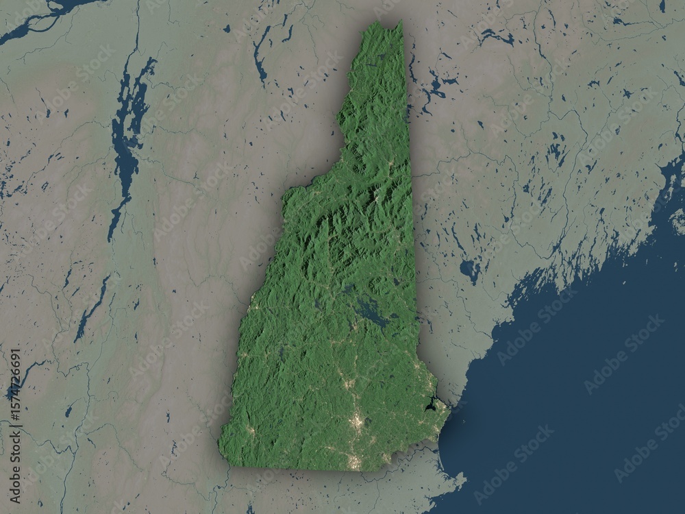 Very detailed map of New Hampshire with clear state borders and visible ...