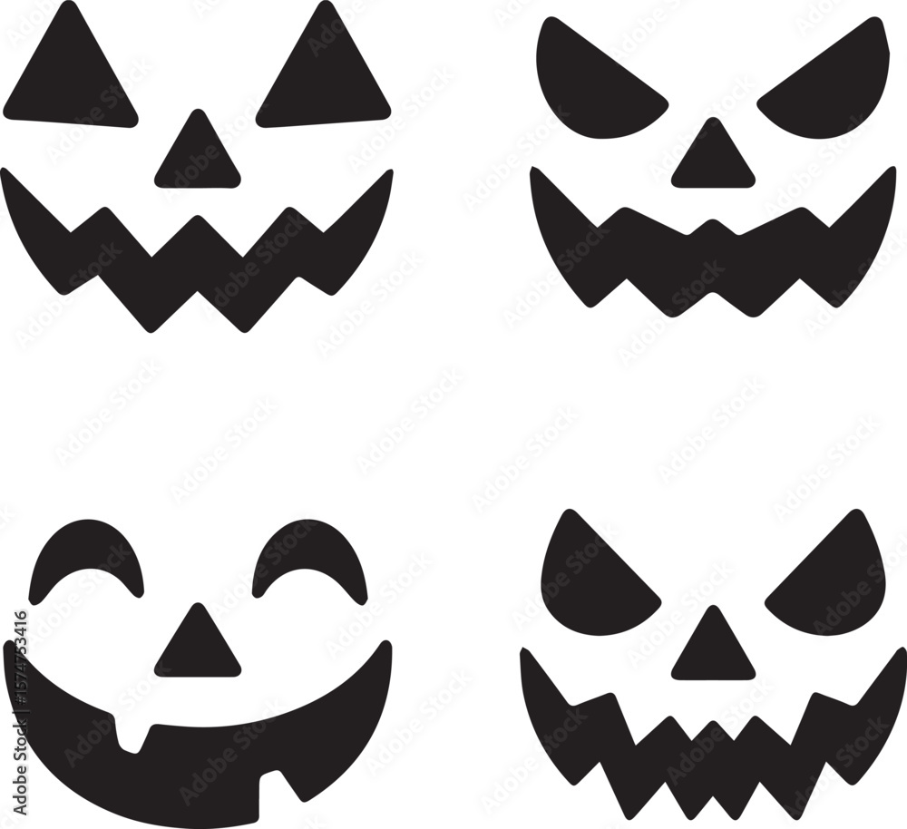 Halloween pumpkin faces set line art vector Stock Vector | Adobe Stock
