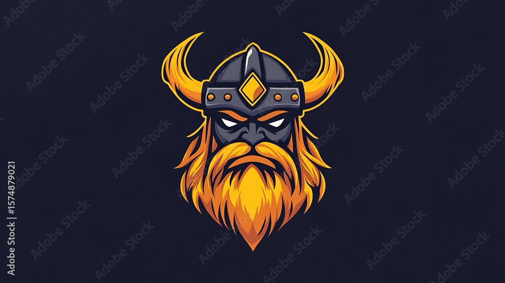 Powerful illustration of a fierce viking warrior wearing a horned ...