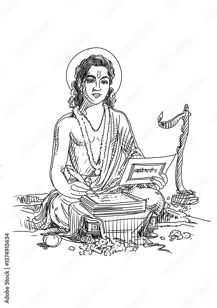 Illustration Stock Sant Dnyaneshwar Maharaj Marathi Calligraphy "Sant ...