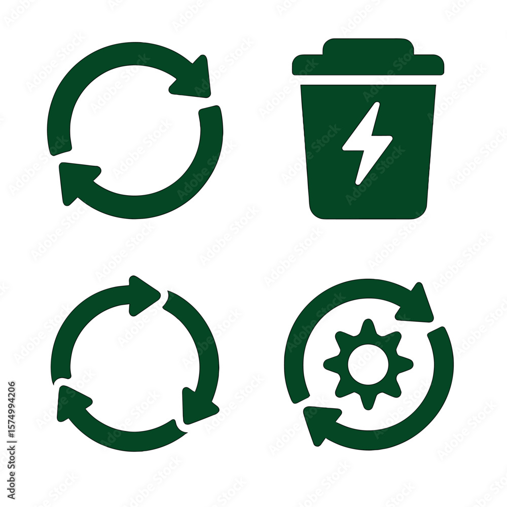 Sustainable Cycle Icons. Solid vector icons of recycling and energy ...