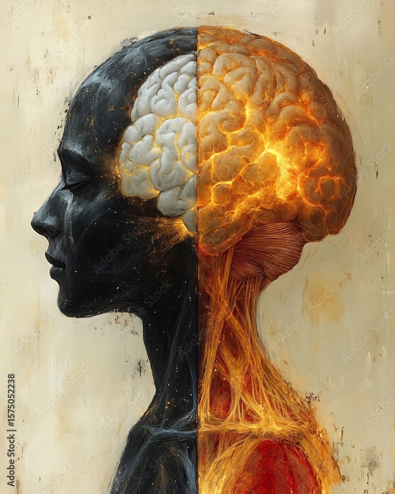 Illustration Stock A conceptual image of a human head split in half ...