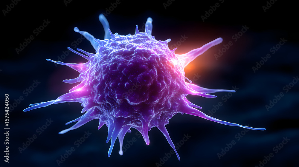 Cellular Bloom: A detailed illustration of a vibrant, spiky cell, its ...