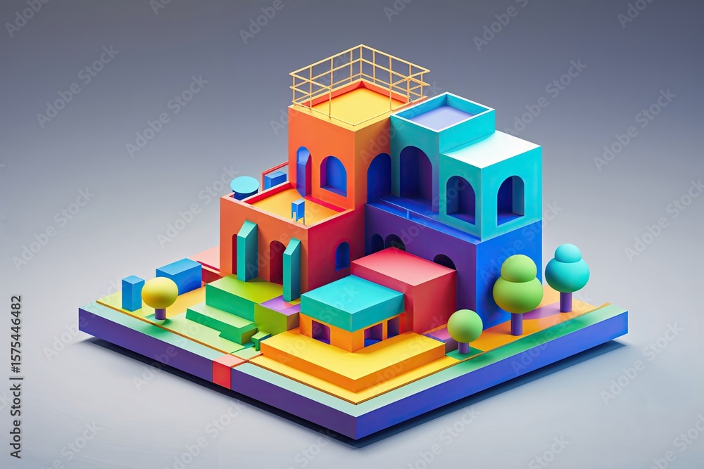 Layered Isometric Design Featuring Vibrant Structures for Augmented ...