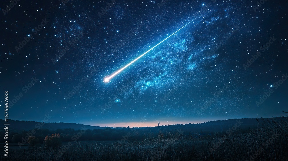 Shooting Star Crossing a Dense Star Field with Long Bright Trail in ...