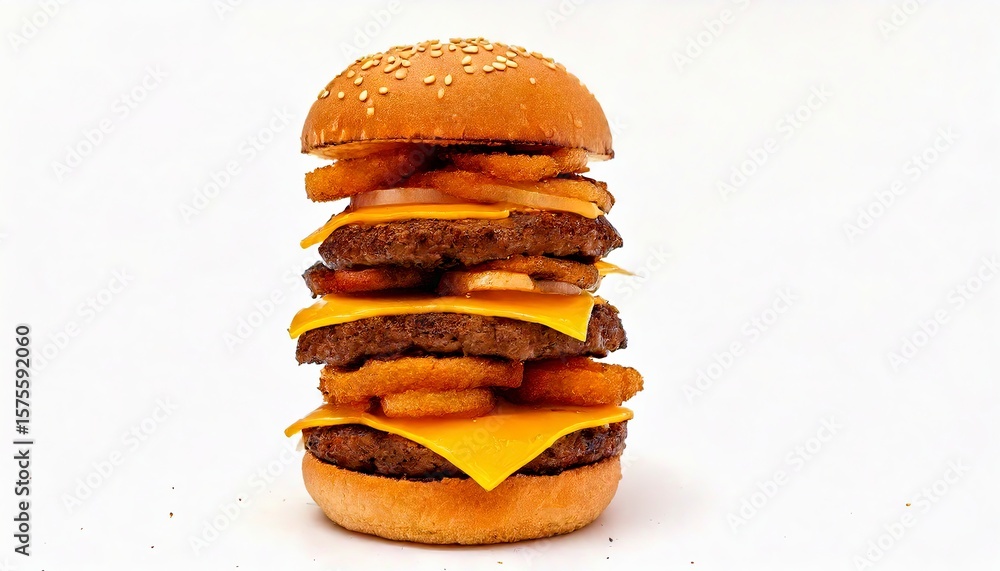 Triple Stack Tower Burger Three beef patties, three cheeses, and crispy ...