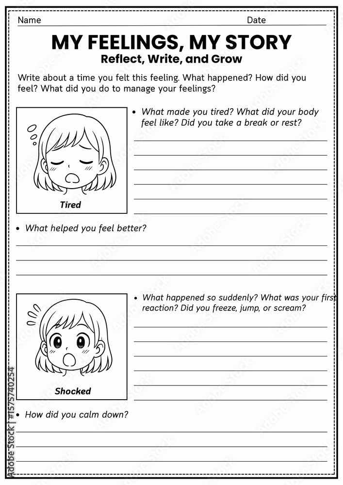 My Feelings, My Story Writing Prompt Worksheets for Grades 2-5, SEL ...