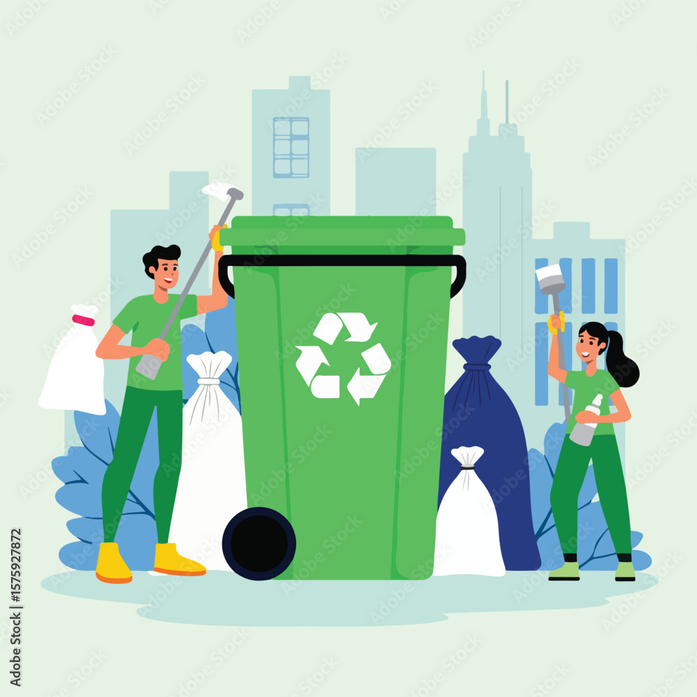 World Cleanup Day vector art depicting people cleaning streets ...