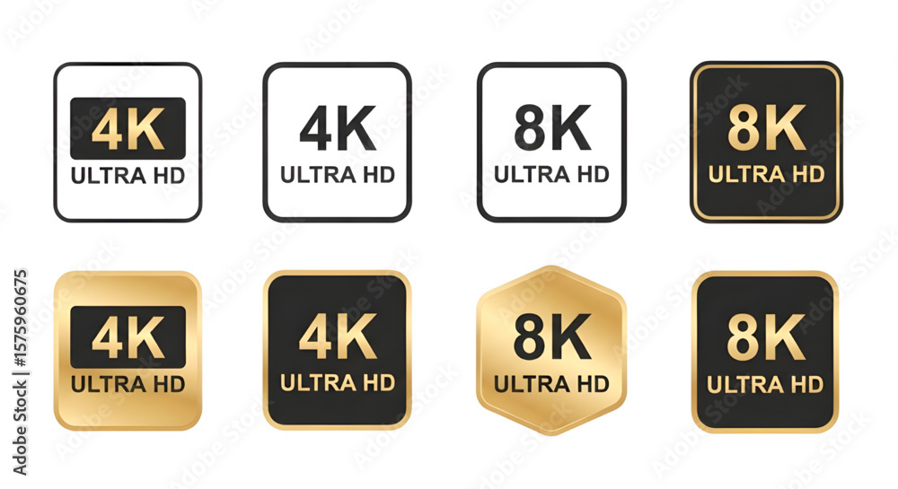 Collection of 4K and 8K Ultra HD Vector Badges and Icons isolated PNG ...