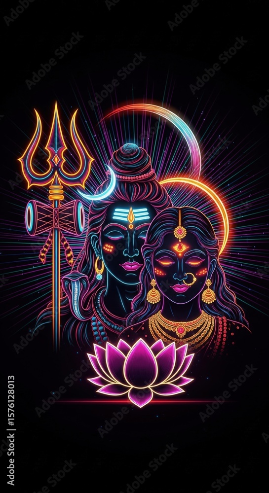 Shiv Parvati Neon Glow – 4K Mobile Wallpaper Background (9:16) Stock ...