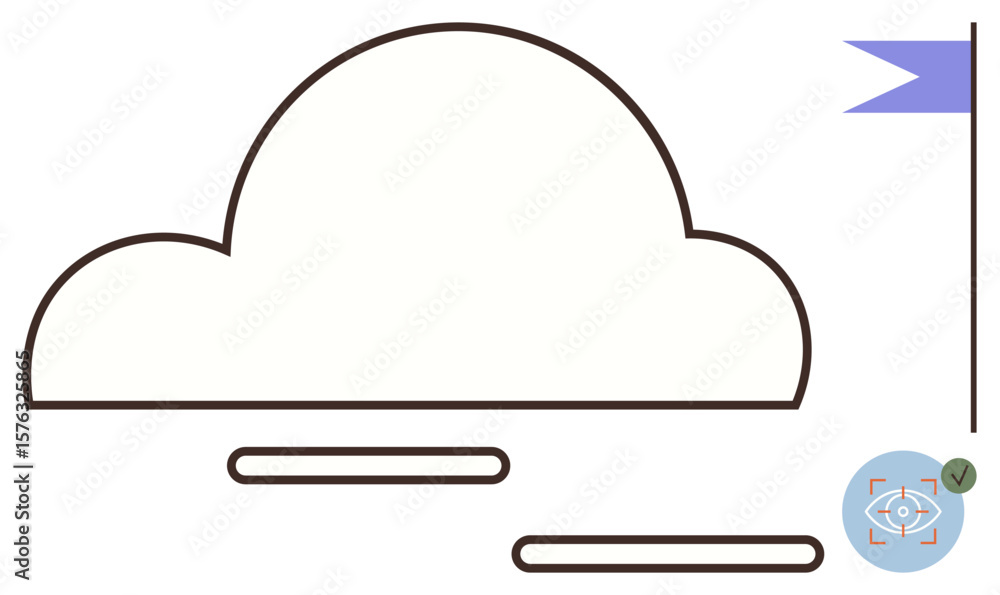 Cloud with linear outlines, flag symbolizing achievement and focus, and ...