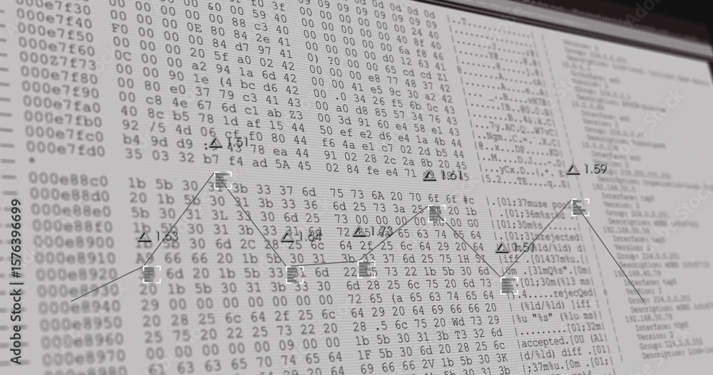 Displaying graph with triangular and square icons moving across monitor ...