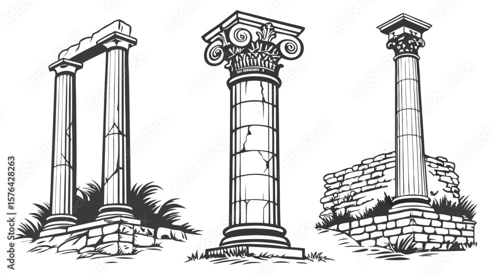 Ancient greek roman columns architecture vector illustration for design ...