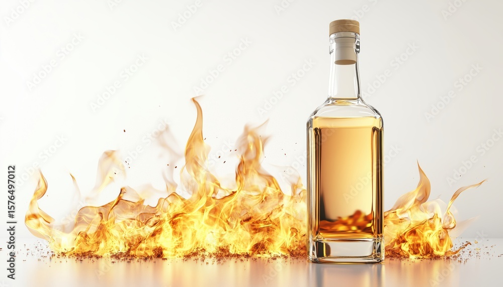 Flaming Tequila Piles And A Bottle: A Fiery Display Of Stacked Tequila ...