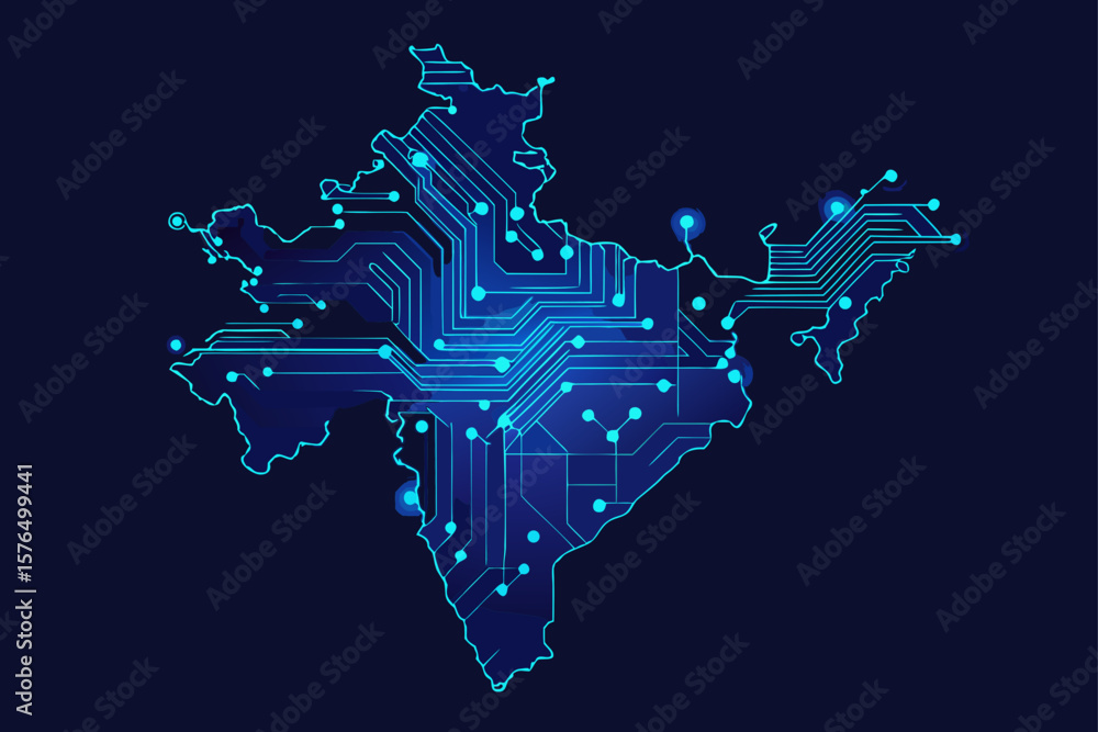 Digital India Map Abstract with Glowing Circuit Lines Stock Vector ...