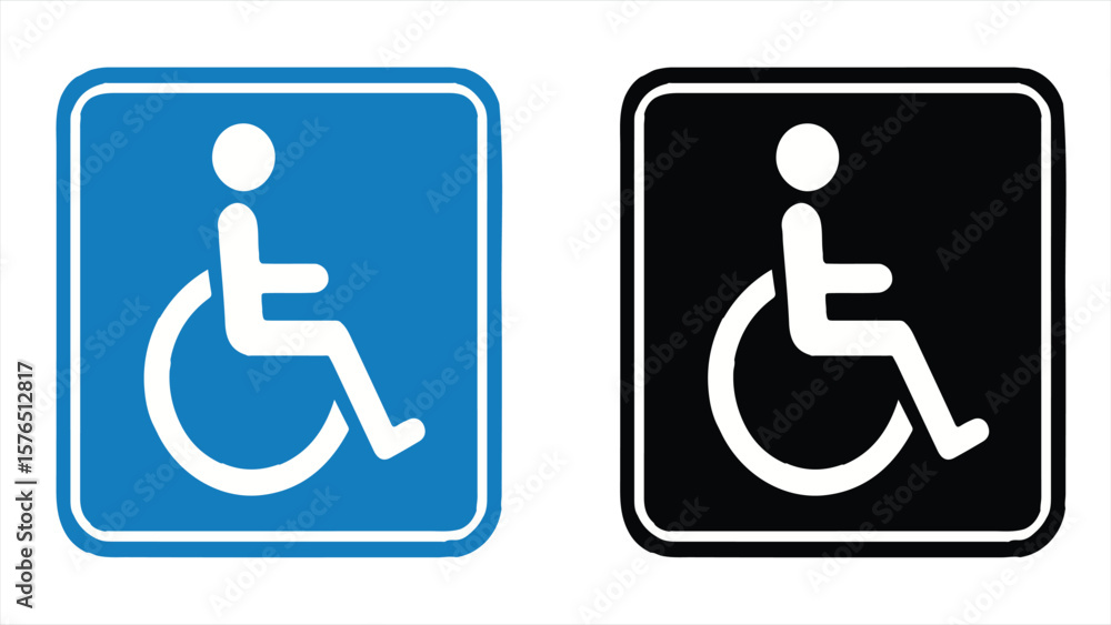 Wheelchair accessibility symbols in blue and black color backgrounds ...