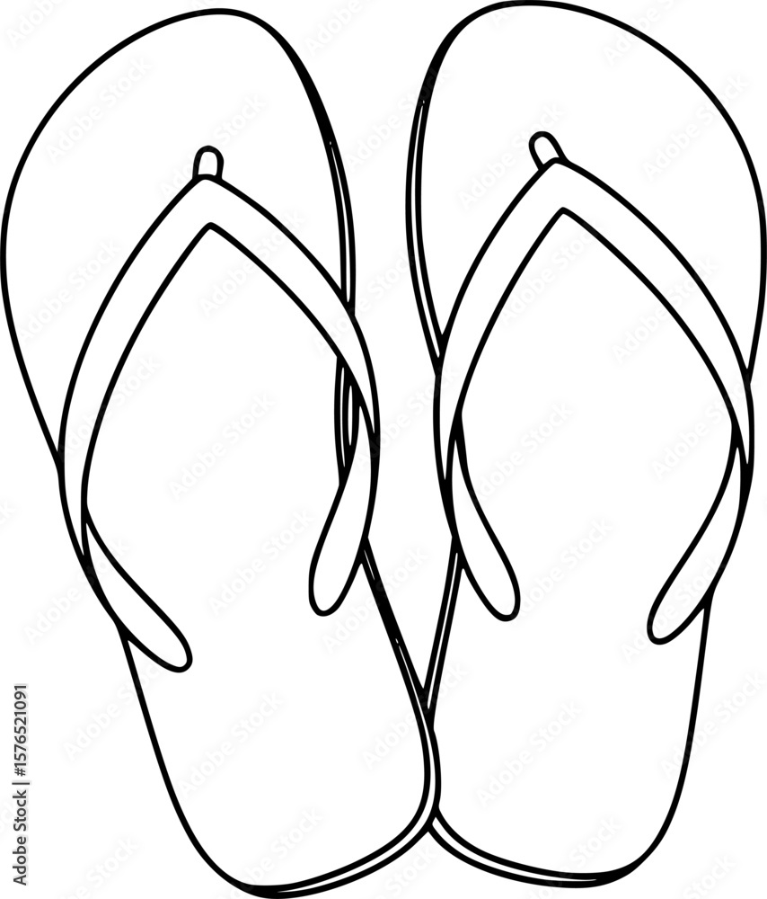 set of flip flops line art, black outline, vector and illustration ...