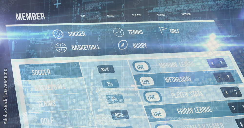 Displaying sports dashboard menu bar at virtual interface, showing ...