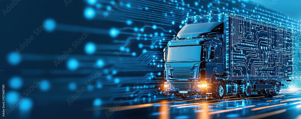 Futuristic truck with digital circuit design, symbolizing advanced ...
