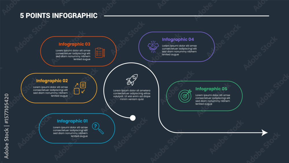 5 stage infographic process diagram with round rectangle circular ...