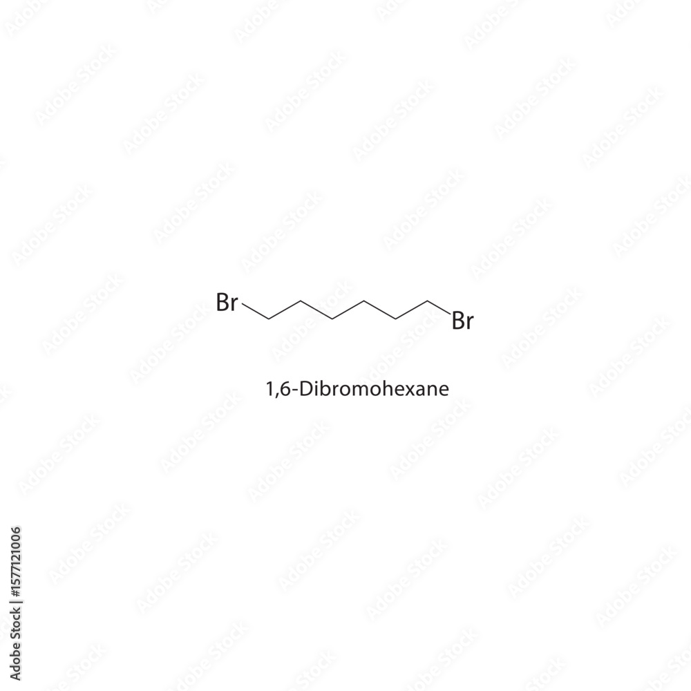 1,6-Dibromohexane skeletal structure. Halogenated alkane compound ...