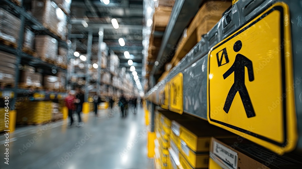 Ilustración de Stock Warehouse safety sign showing pedestrian crossing ...