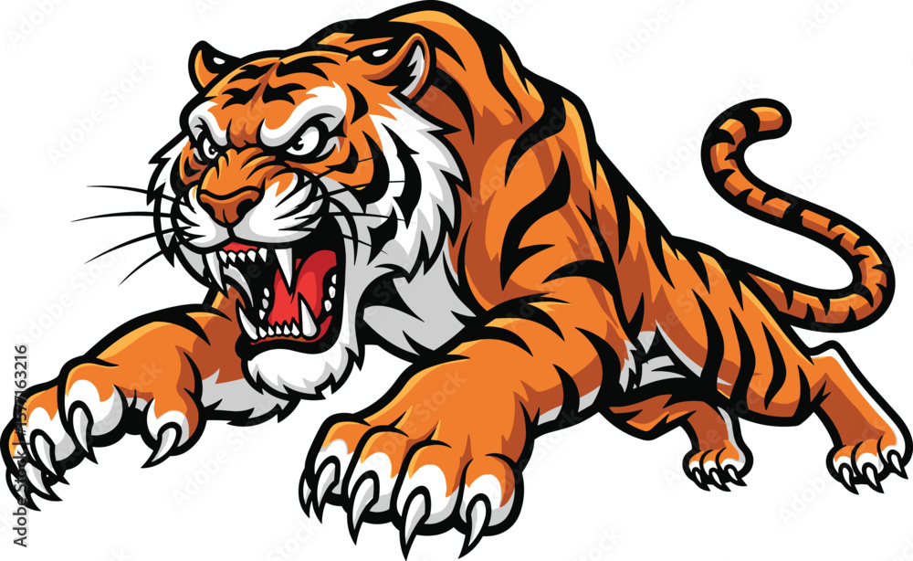 Aggressive tiger mascot, roaring wild animal illustration, fierce ...