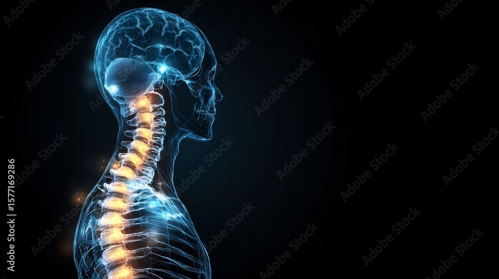 digital spine concept art in glowing anatomy style, low poly technology ...
