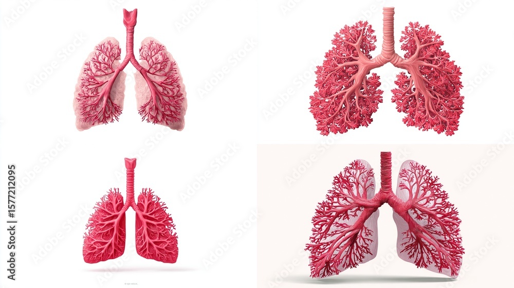 Human lungs dissected on white; diagrams of the respiratory system ...