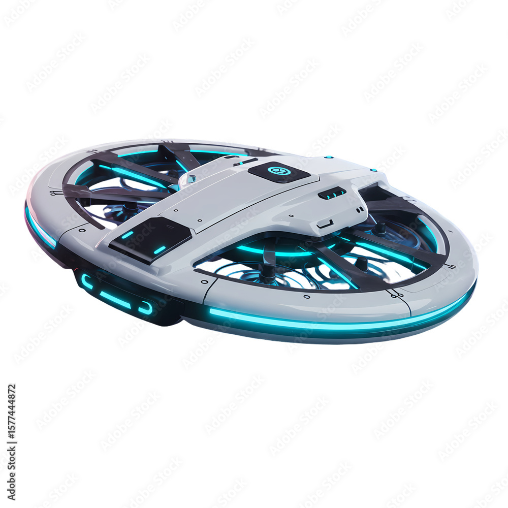 Futuristic Flying Disc SciFi Spaceship Design 3D Render Teal Lights ...