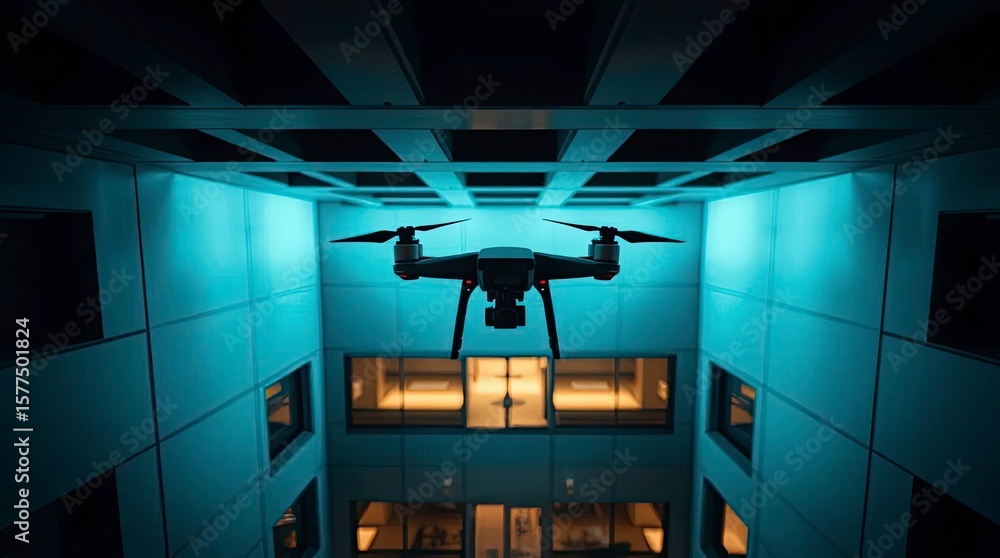 High contrast, low key lighting in precise architectural color ...