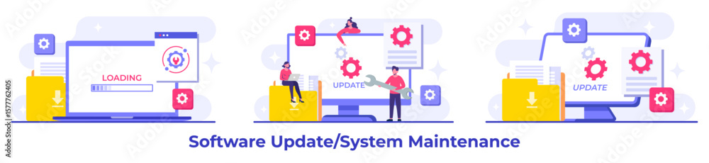 Vector de Stock System maintenance, Error, Fixing trouble, Device ...