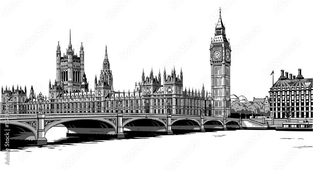 Iconic London Skyline Westminster Big Ben Thames Illustration Stock ...