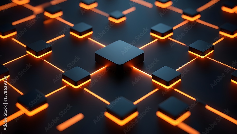 Modern blockchain network technology concept with glowing connections ...