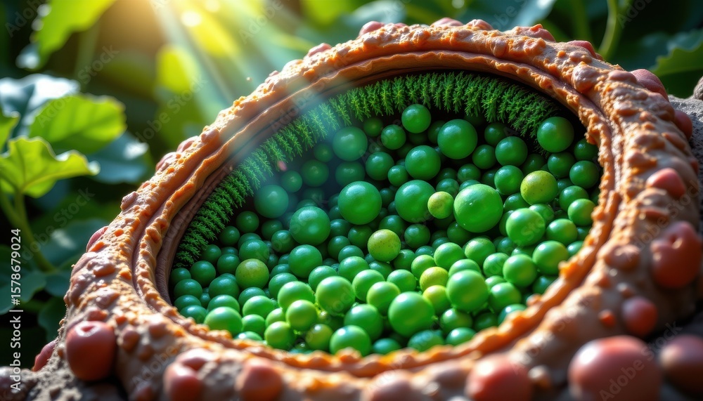 artistic cross section of mesophyll cell packed with chloroplasts ...