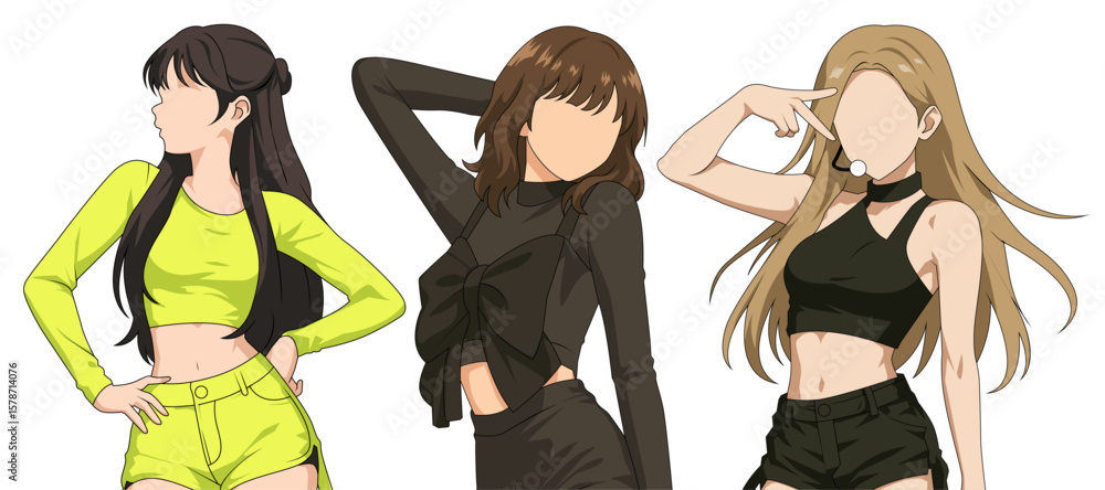 Set vector illustrations of kpop idols singing and dancing on stage ...
