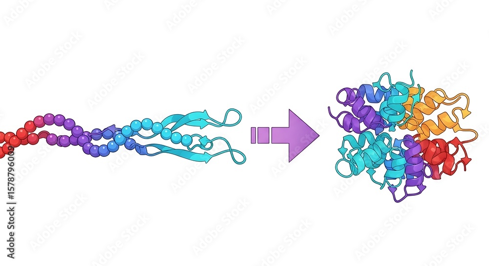 Protein Folding Process Illustration Depicting Transformation into ...