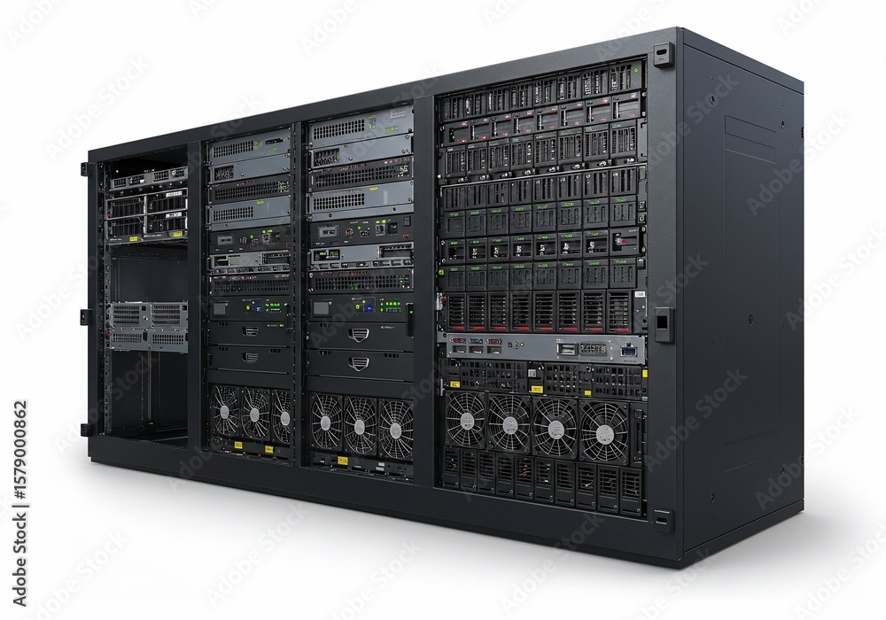 Foto de Stock Data Center Server Rack with Multiple Servers and Cooling ...