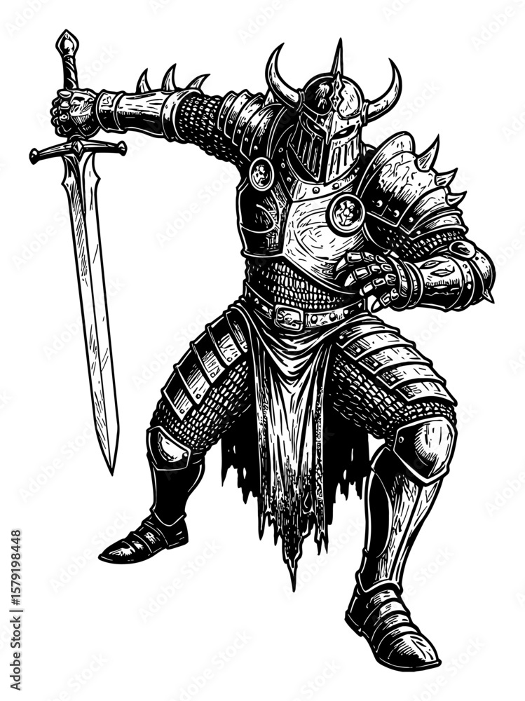 เวกเตอร์ Stock Fantasy Evil Hero with Spiked Armor and Horned Helmet in ...