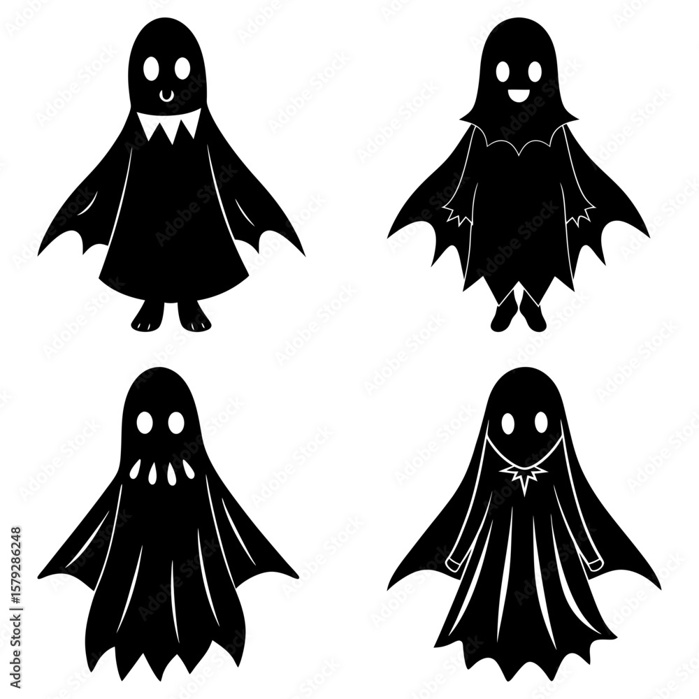 Illustration of four halloween ghosts with different shapes and designs ...