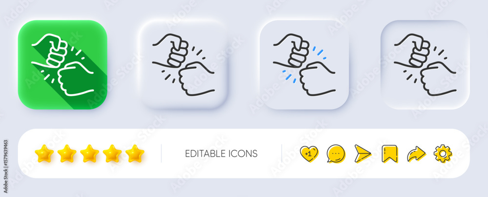 Fist bump line icon. Neumorphic, Flat shadow, 3d buttons. Friends ...