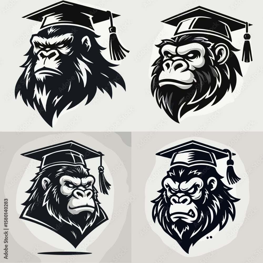 Stock-Vektorgrafik „Gorilla. With Graduation Diploma Cap Graduate Clipart Line Art Vector ...