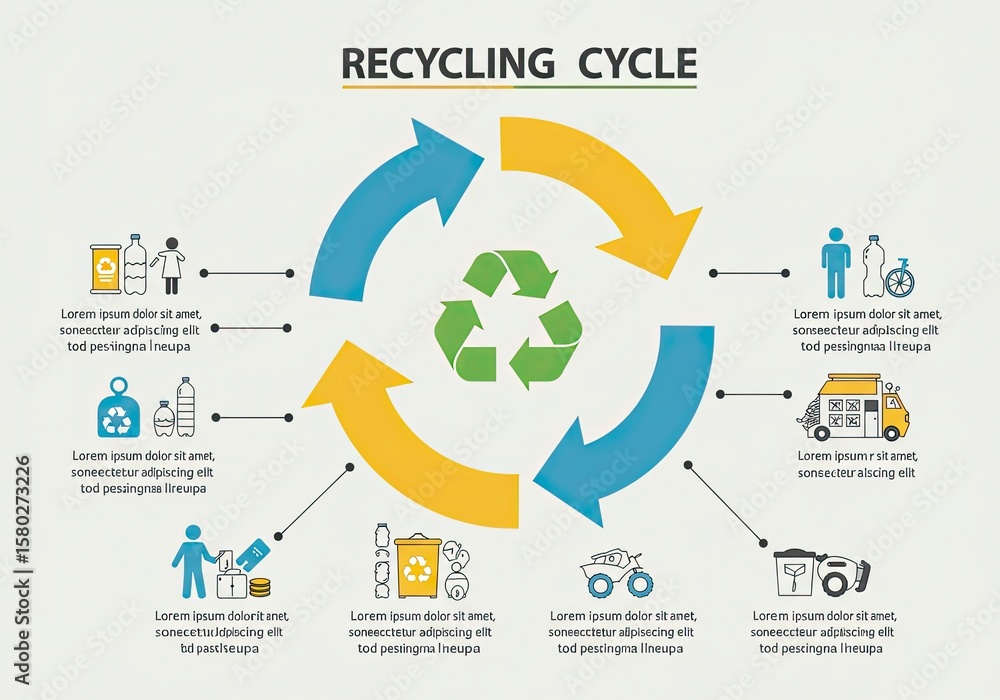 Circular Recycling Cycle Diagram with Arrows and Icons Illustration ...