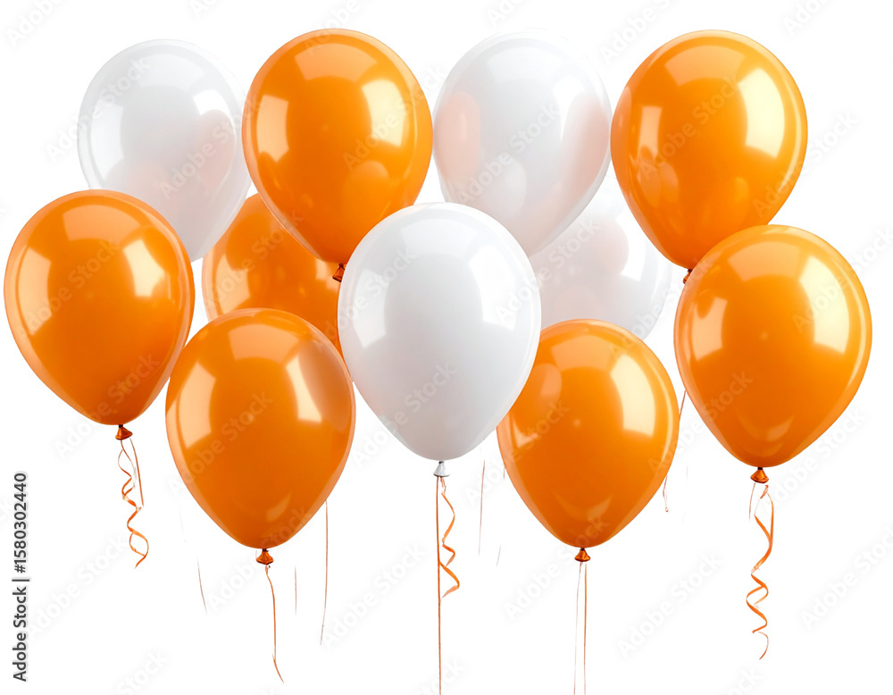 Single White and Orange Balloons Scattered in Air – Minimalist PNG File ...